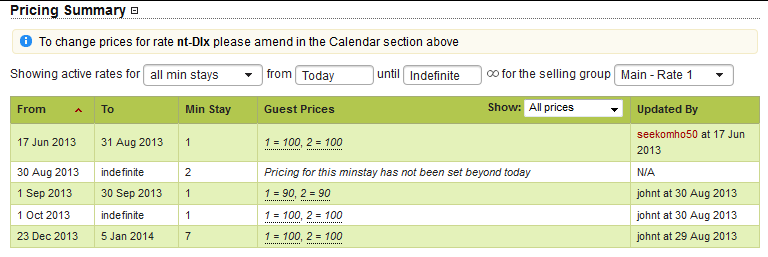 Rates Pricing Tab – Seekom