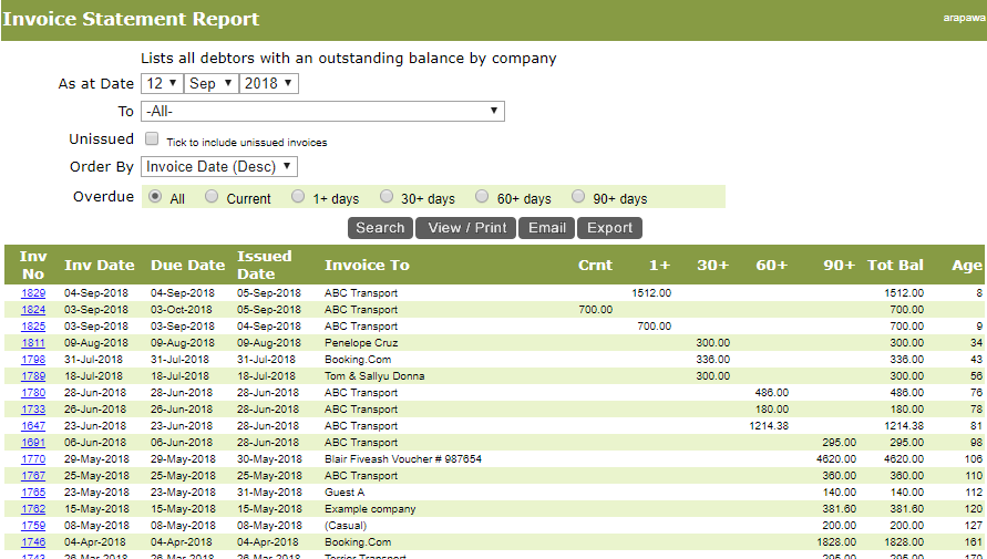 Debtors Report - Invoice Statement Report – Seekom